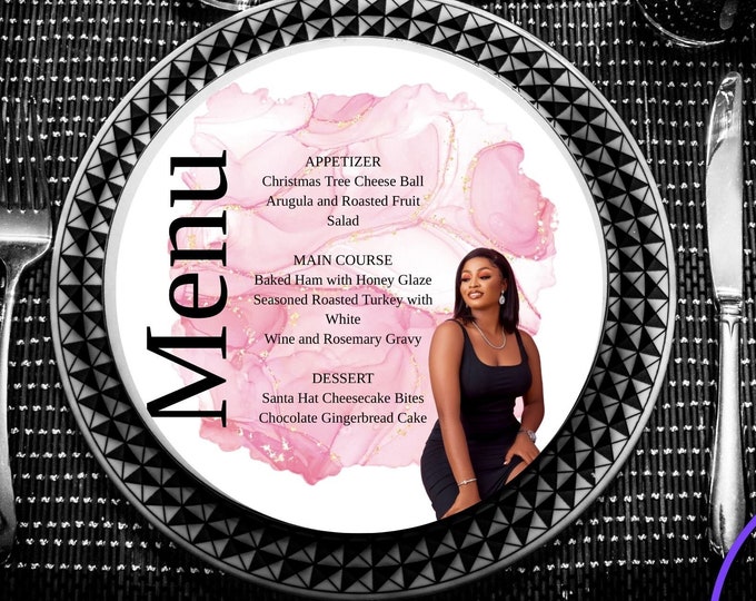 Pink Circle Classic Plate Menu| Birthday Menu Template| Elegant Menu ...
