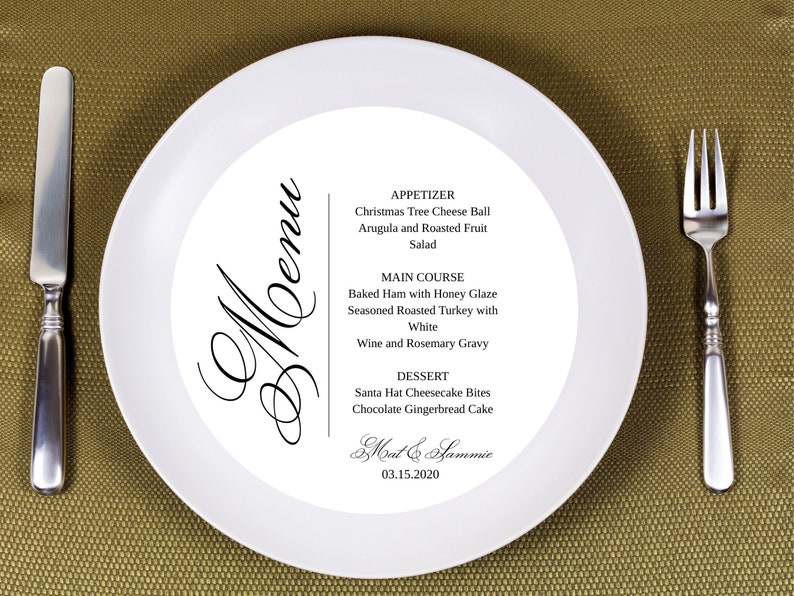 Circle Classic Plate Menu Wedding Menu Template Elegant - Etsy