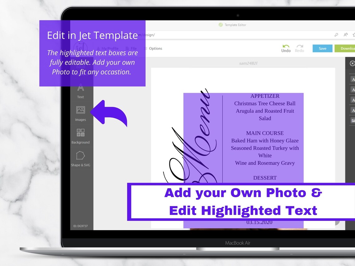 Circle Classic Plate Menu Wedding Menu Template Elegant - Etsy