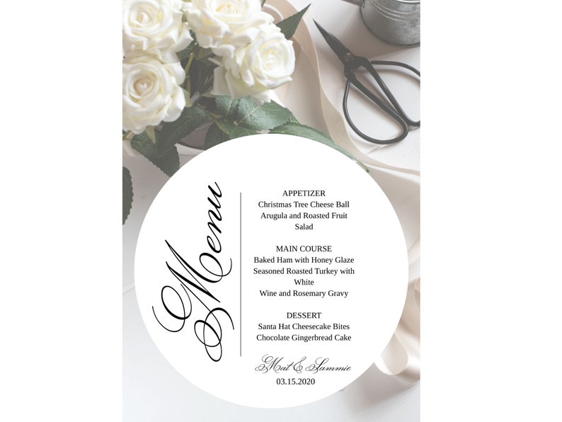 Circle Classic Plate Menu Wedding Menu Template Elegant - Etsy