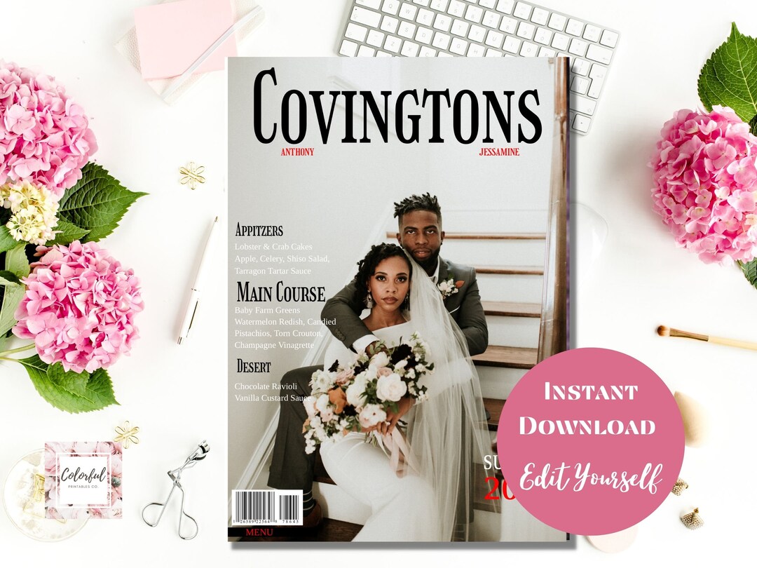 Couples Magazine Cover Picture Menu| Wedding Menu Template| Elegant ...