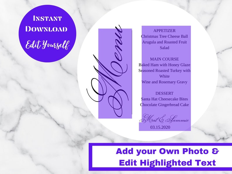 Circle Classic Plate Menu Wedding Menu Template Elegant - Etsy