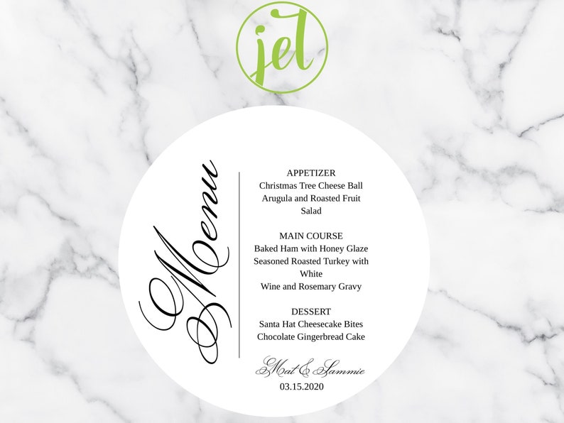 Circle Classic Plate Menu Wedding Menu Template Elegant - Etsy