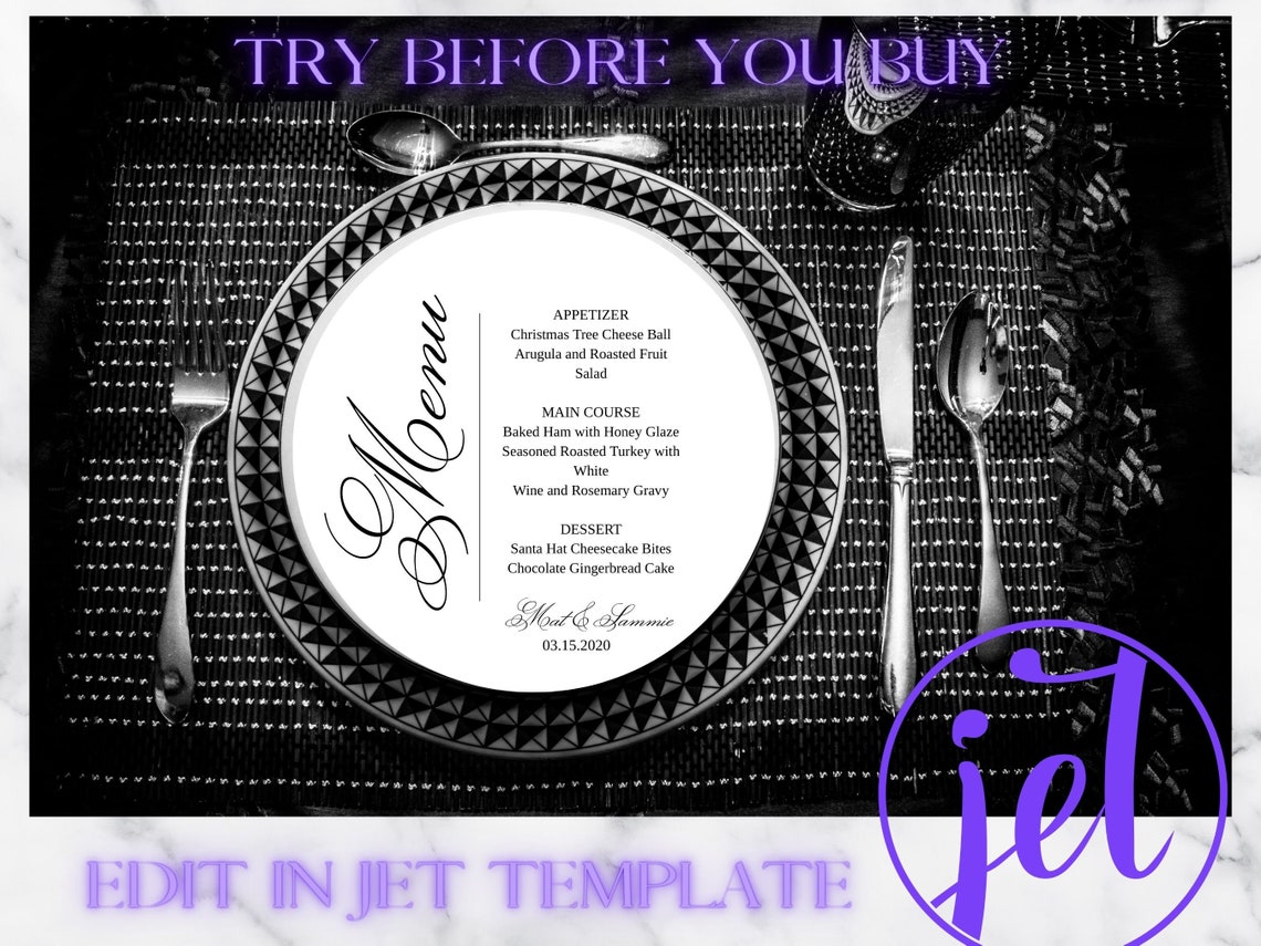 Circle Classic Plate Menu Wedding Menu Template Elegant - Etsy