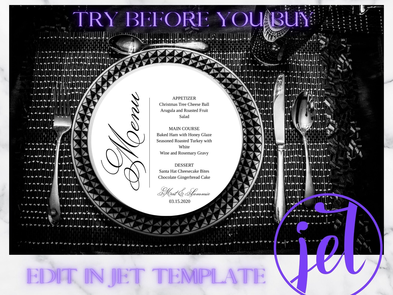 Circle Classic Plate Menu Wedding Menu Template Elegant - Etsy