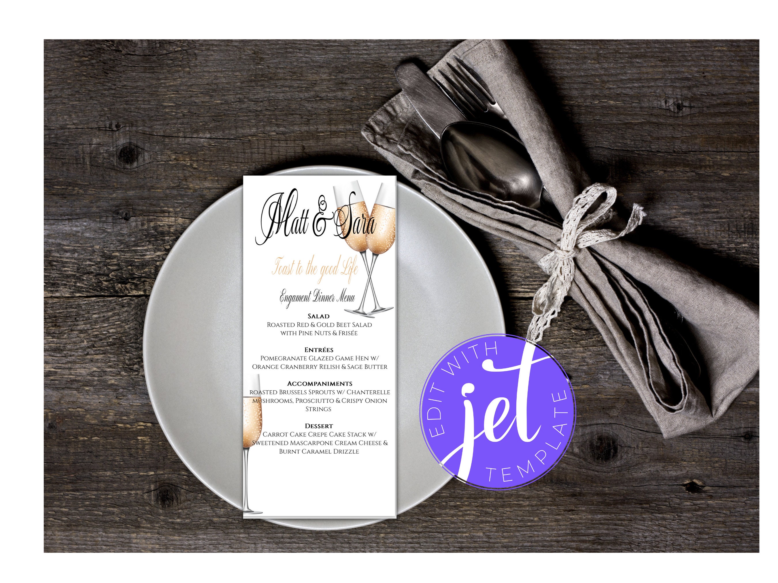 Toast to Love Menu| Wedding Menu Template| Elegant Engagement Menu ...