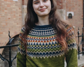 Stranded Yoke Cardigan Knitting Pattern Colorwork PDF Download - Etsy