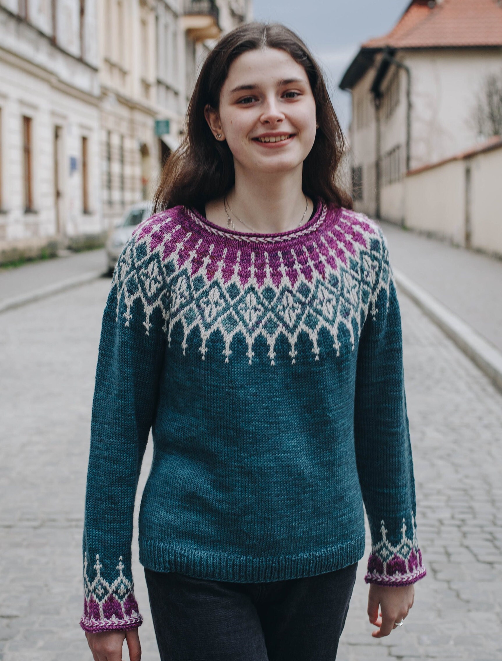Fair Isle Pullover Knitting Pattern Stranded Colorwork Top Down