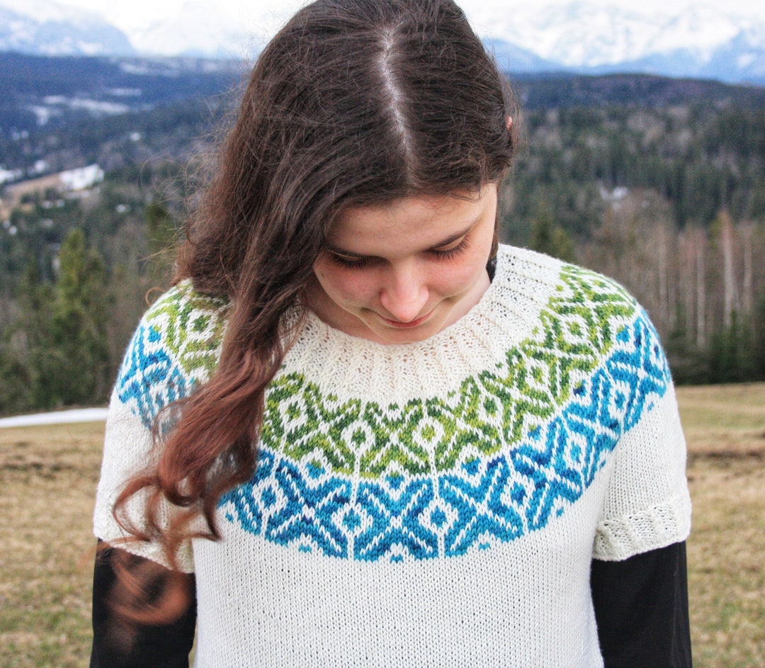 KNITTING PATTERN - Colorwork Yoke Tee, Pullover Pattern, Short Sleeve ...