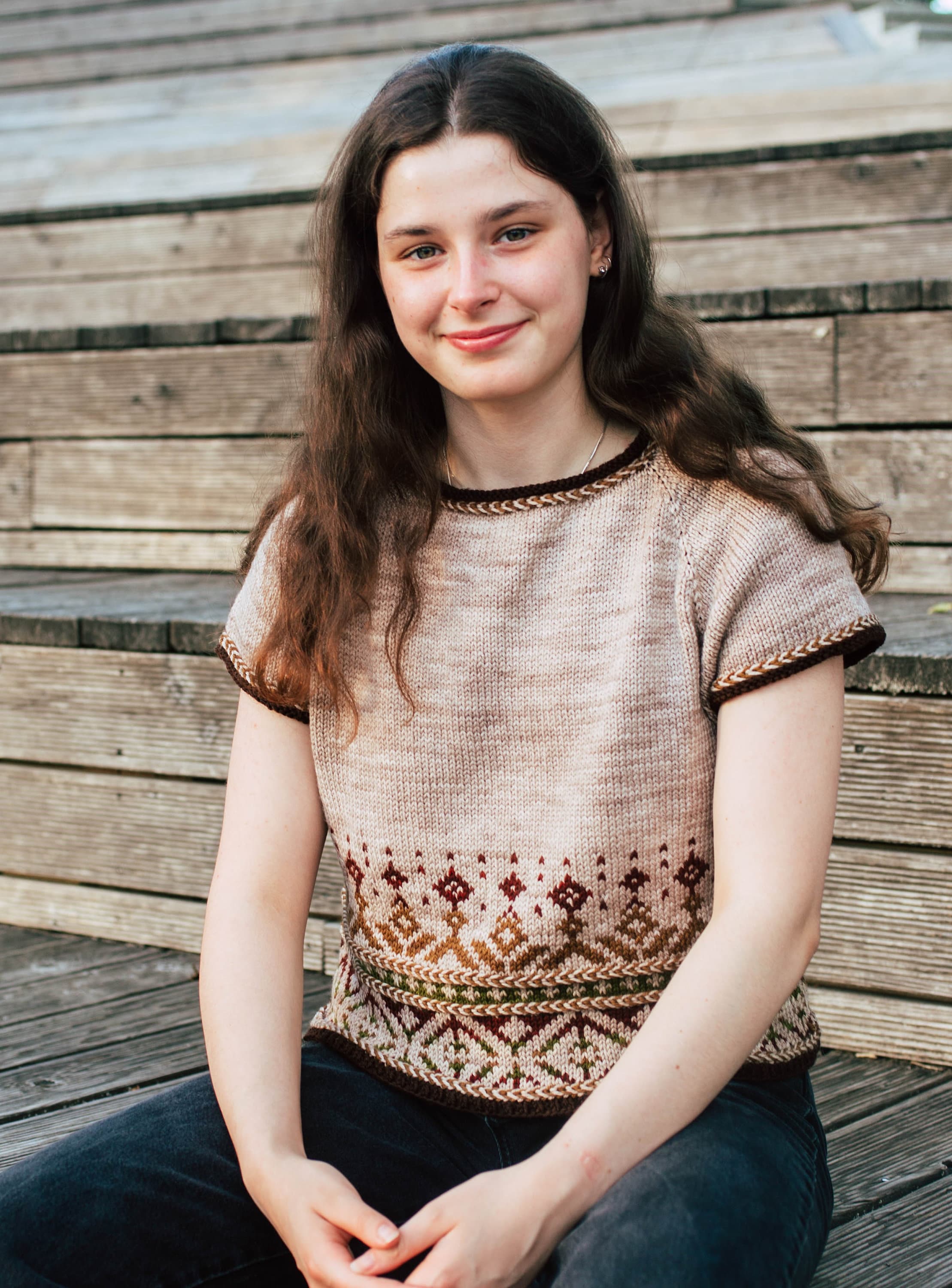 Tee KNITTING PATTERN Fair Isle Latvian Stranded Colorwork Yoke, Short Sleeve Easy Knit, Top Down ...