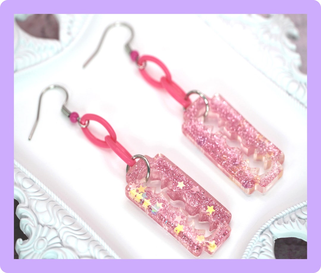 Pastel Goth Pink Razorblade Earrings, Harajuku Statement Jewelry ...