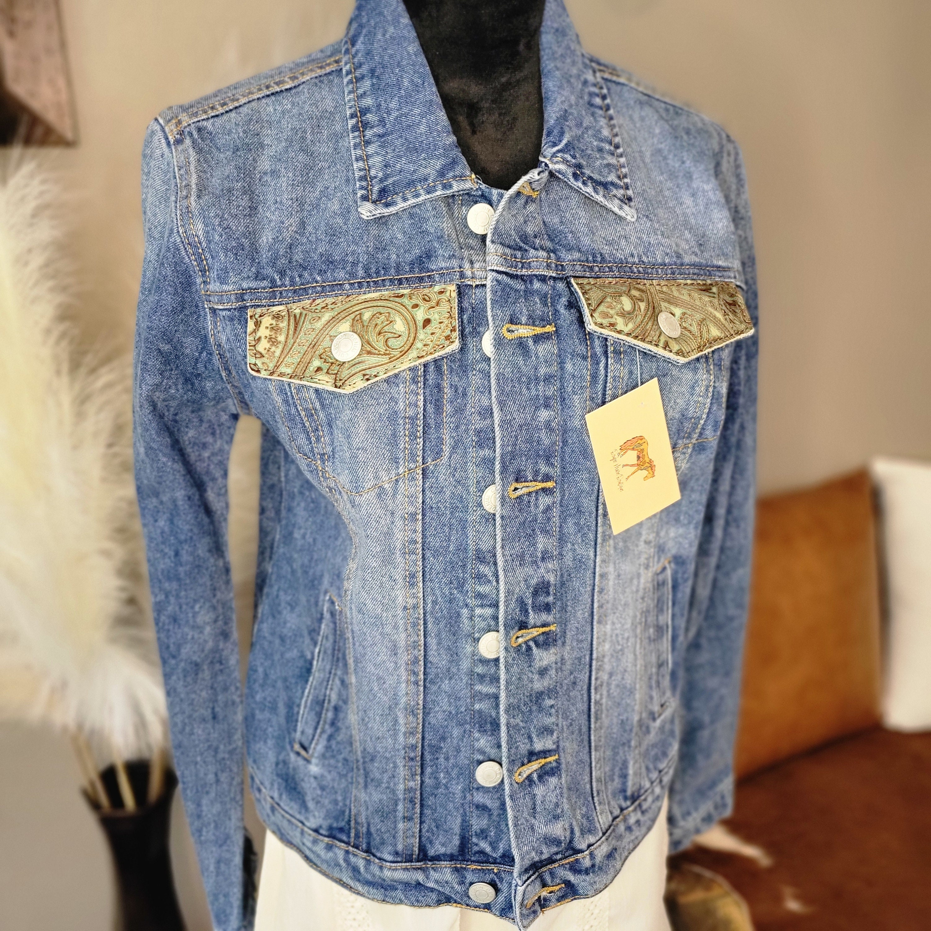 Women's Western Wool and Leather Jean Jacket Size Large - Etsy