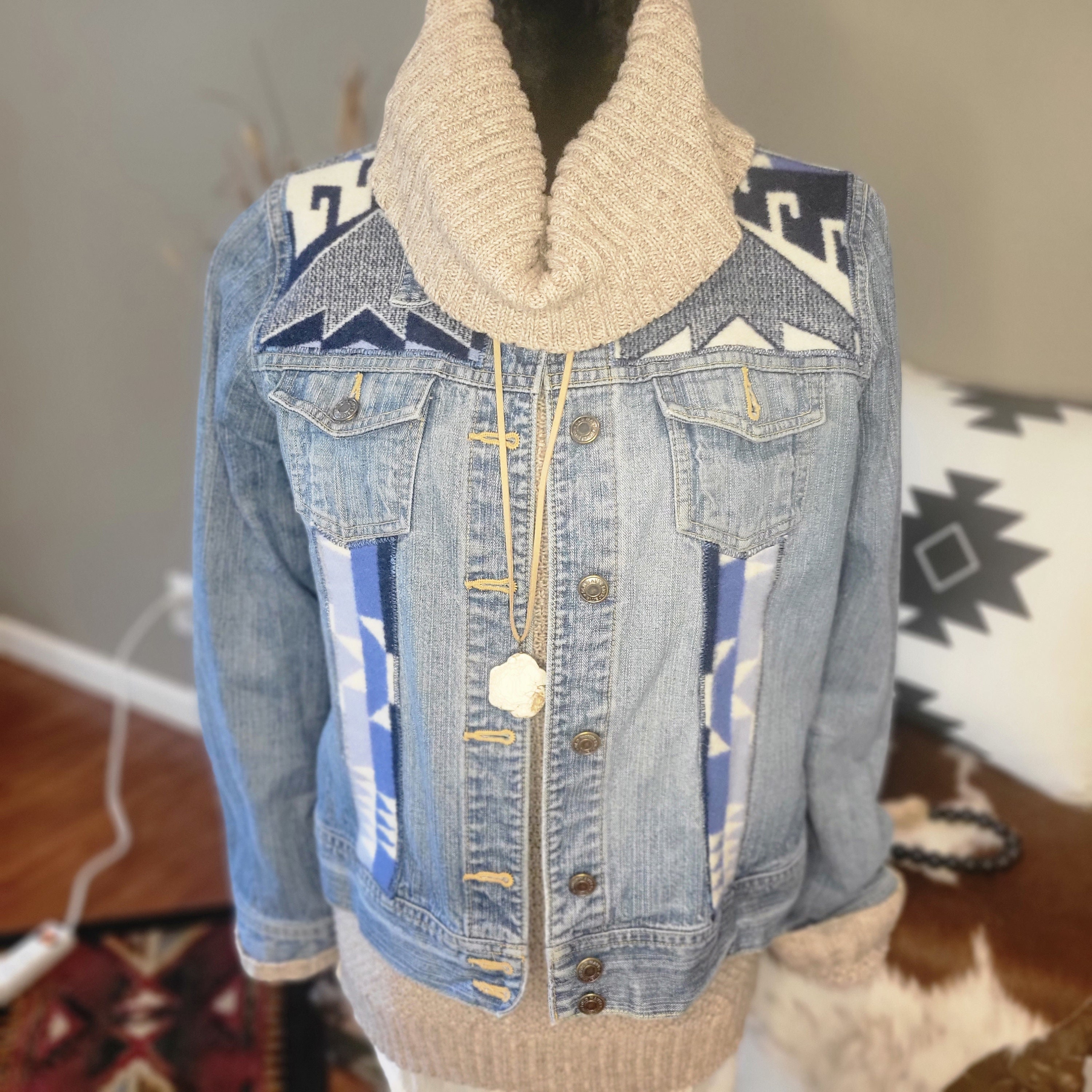 Upcycled Women's Western Wool Jean Jacket - Etsy