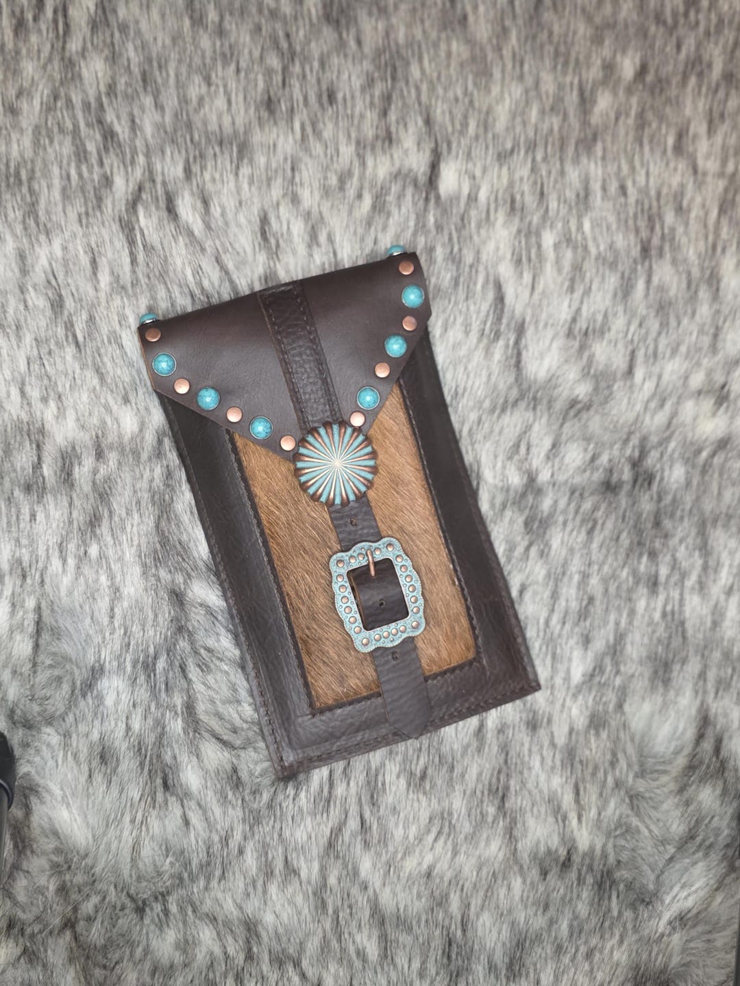 Hair on Hide Leather Back Cinch Cell Phone Holder, Saddle Phone Pouch ...
