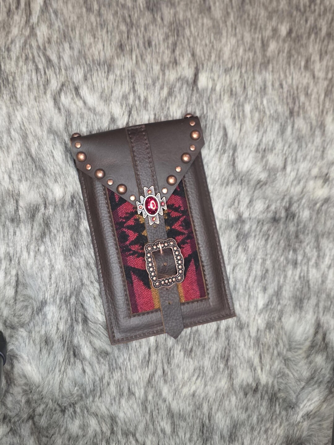 Leather and Wool Cell Phone Holder, Back Cinch Cell Phone Holder ...