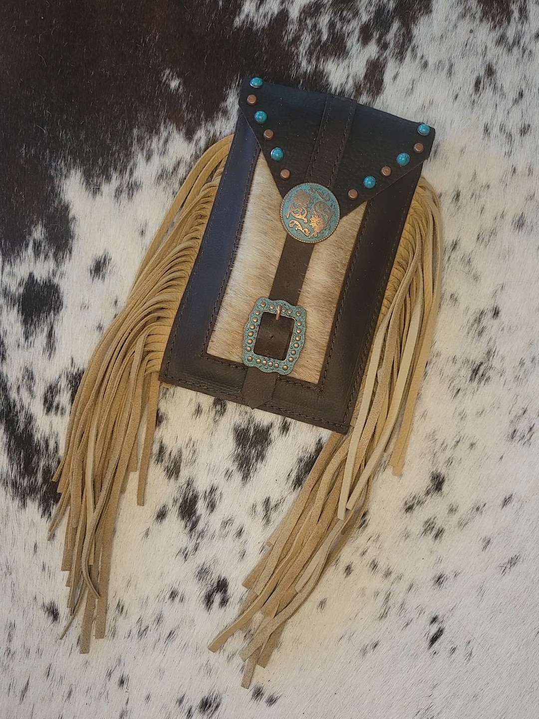 Hair on Hide Back Cinch Cell Phone Holder, Saddle Phone Pouch, Western ...