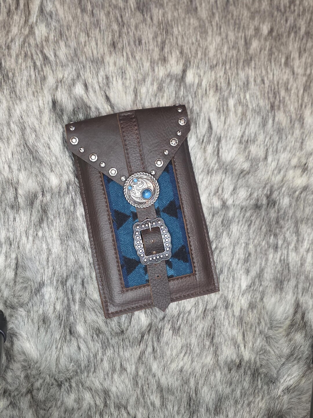 Wool and Leather Cell Phone Holder, Back Cinch Cell Phone Holder ...