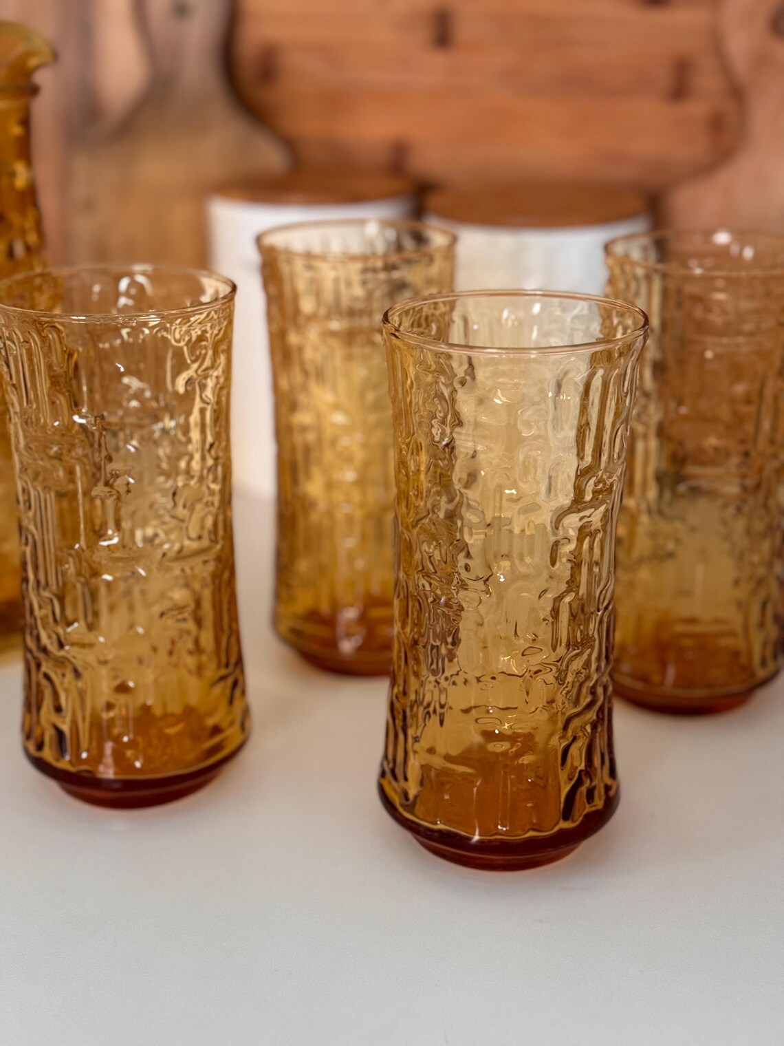 Vintage Amber Libby Artica Tumblers & Pitcher - Etsy