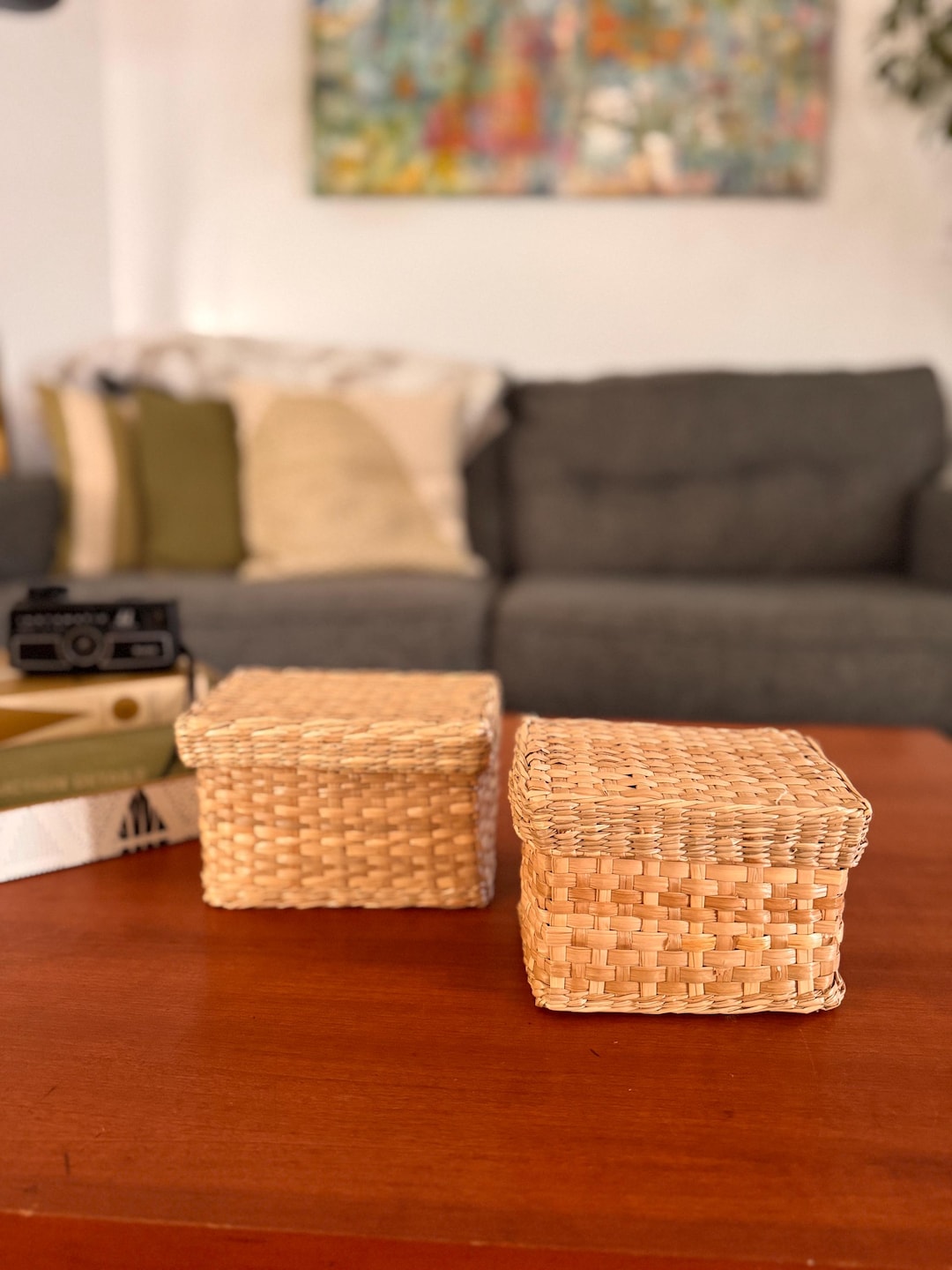 Vintage Nesting Woven Boxes | Set of 2 - Etsy