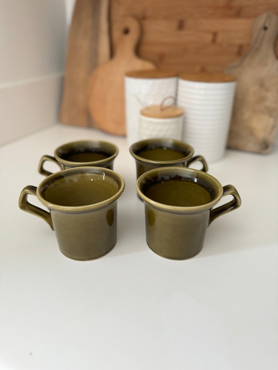 Vintage Green Ceramic Coffee Mugs - Set of 4 - Etsy