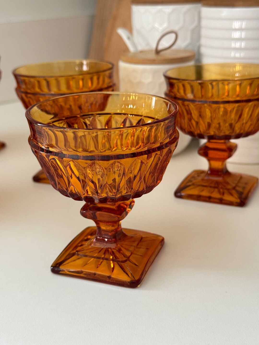 Vintage Amber Indiana Glass Mt. Vernon Footed Champagne/sherbet Coupes ...