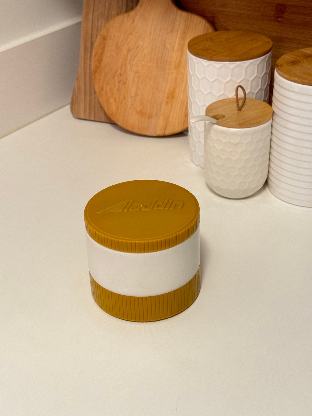 Vintage Mustard Yellow & White Aladdin Insulated Food Container/jar - Etsy