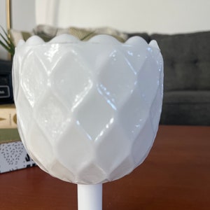 Vintage Milk Glass Diamond Pattern Pedestal Compote/footed Vase | 3 ...