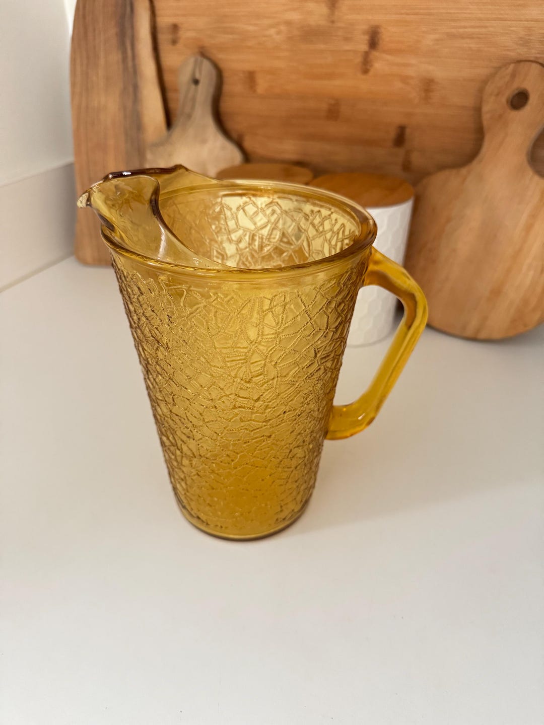 Vintage Amber Anchor Hocking Tree of Life Pitcher - Etsy
