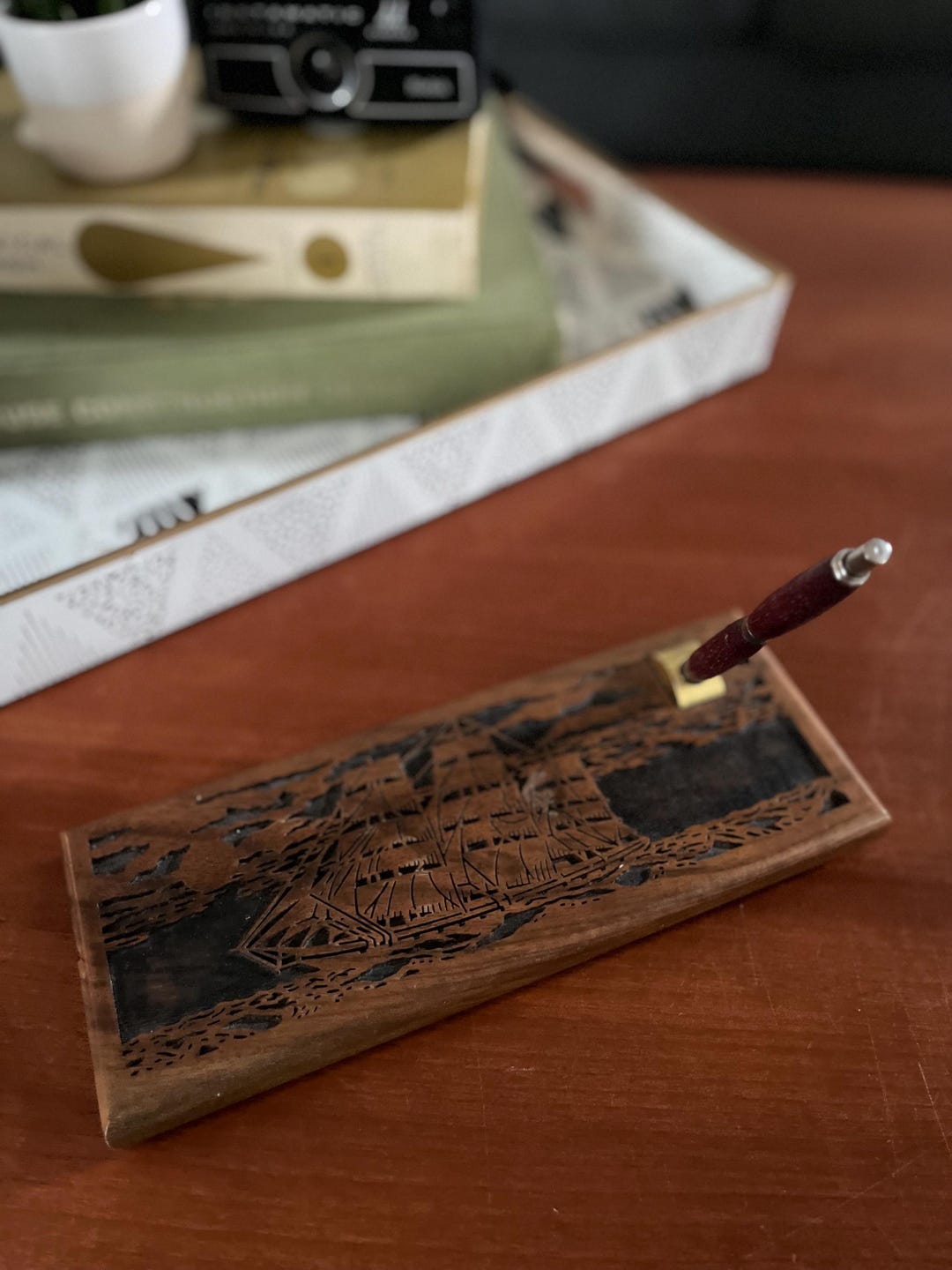 Vintage Laser Carved Sailboat Desk Pen Holder by Laser Works - Etsy