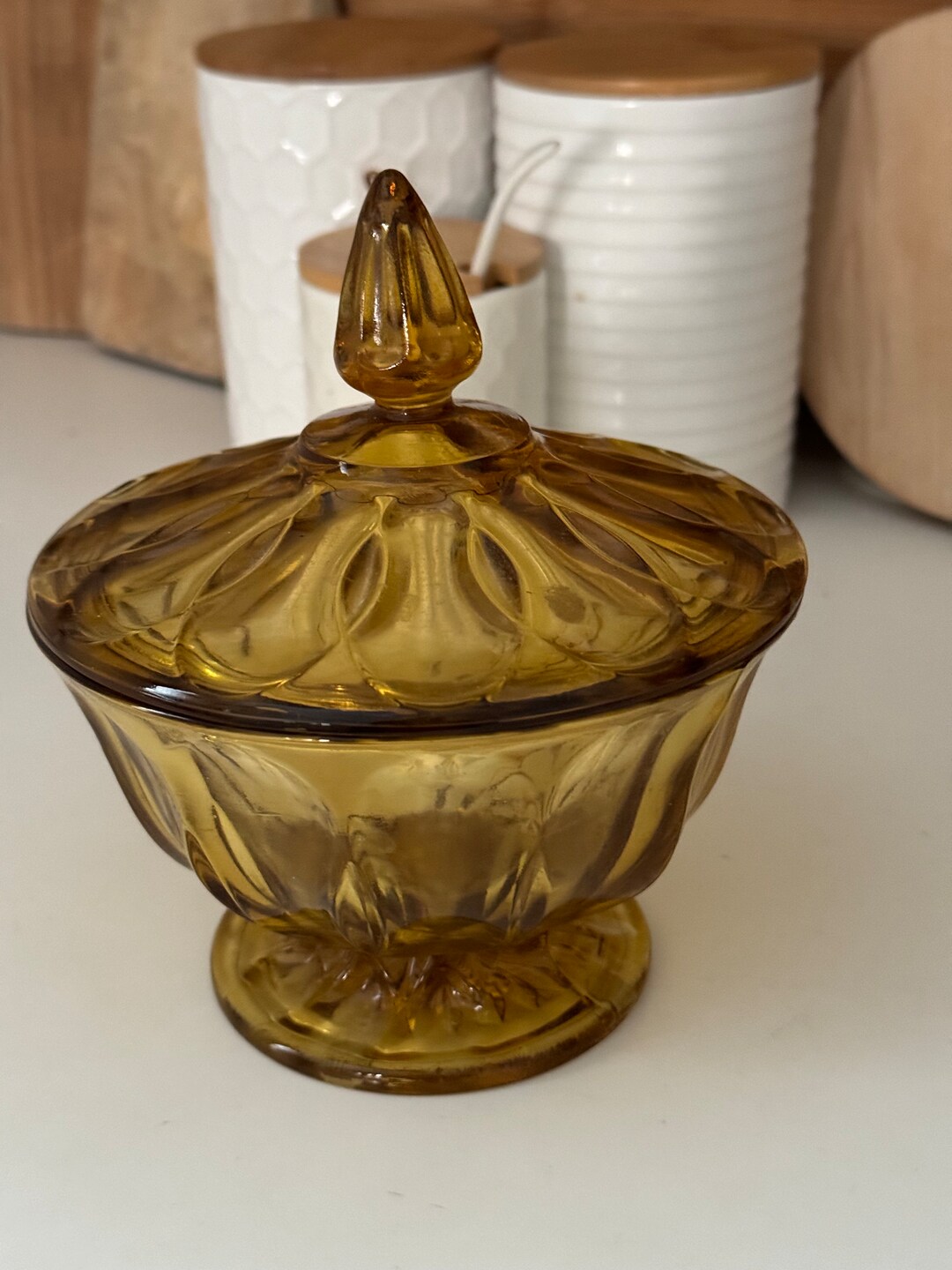 Vintage Amber Anchor Hocking Fairfield Covered Candy Dish - Etsy