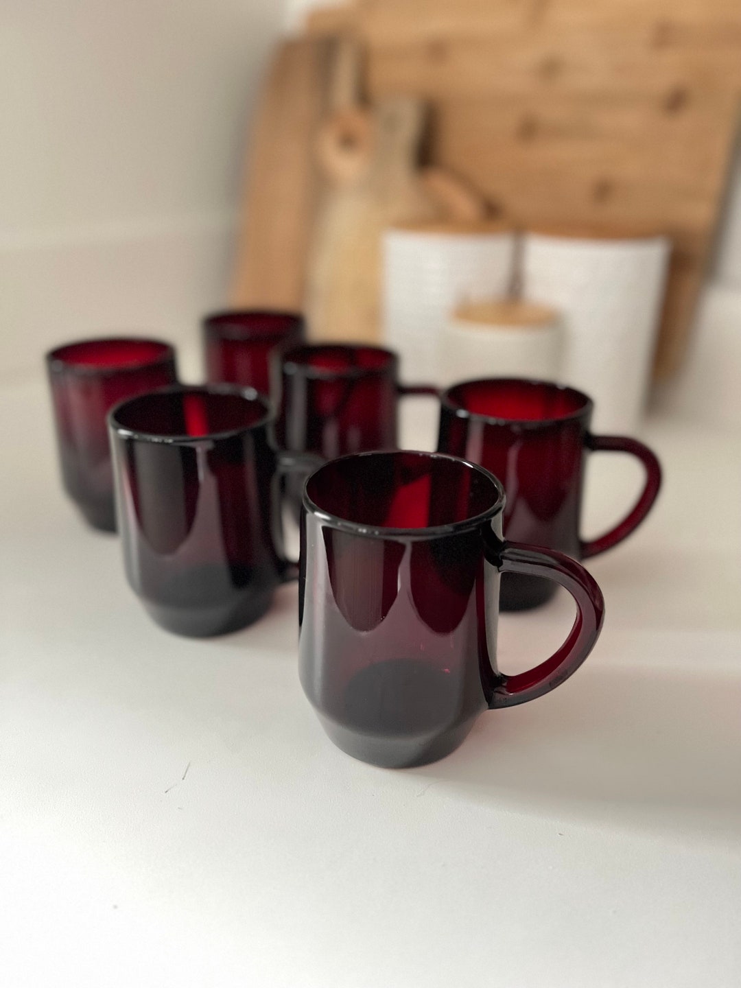 Vintage Ruby Red Arcoroc Mugs - Set of 4 - Etsy