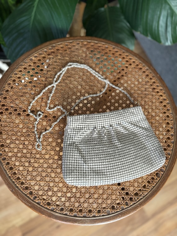 Vintage Cream Metal Mesh Shoulder Evening Bag - Gem