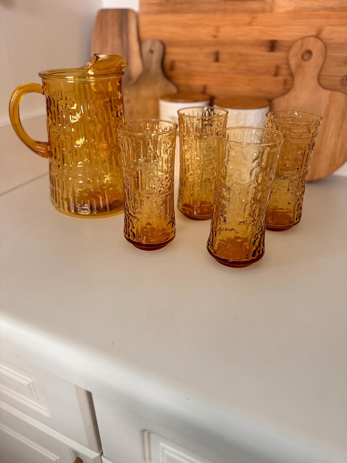 Vintage Amber Libby Artica Tumblers & Pitcher - Etsy