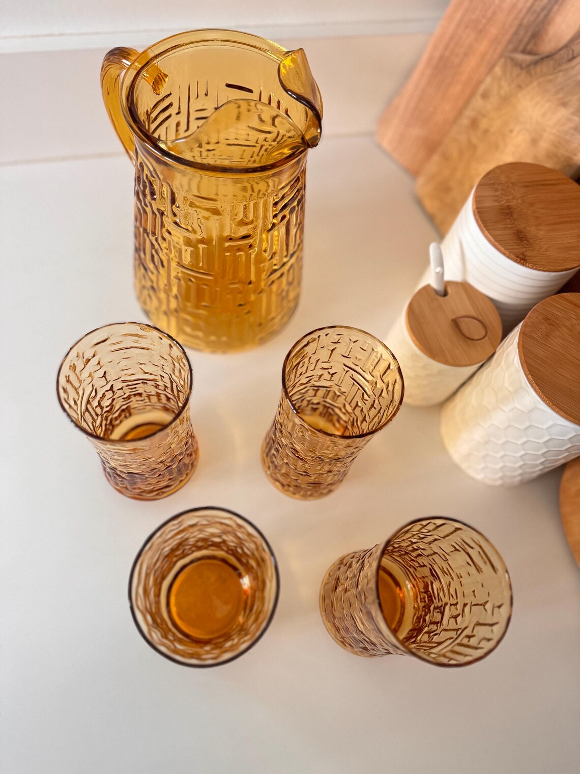 Vintage Amber Libby Artica Tumblers & Pitcher - Etsy