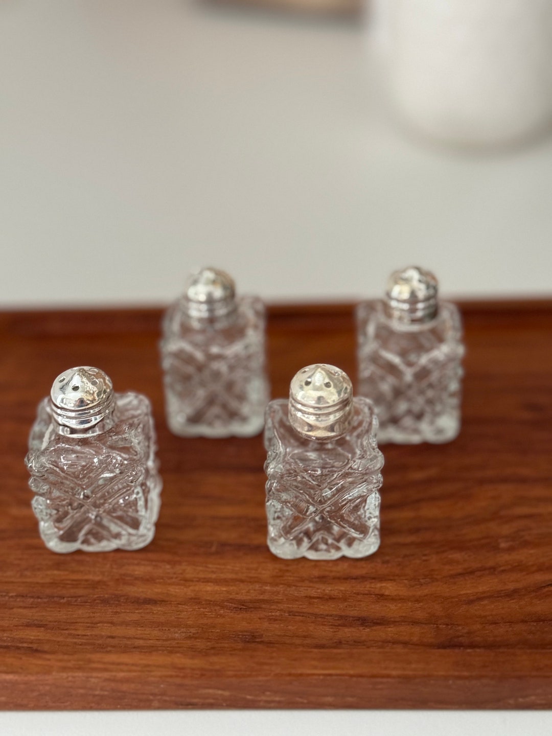 Vintage Cut Glass Miniature Silver Plated Salt & Pepper Shakers SETS OF ...