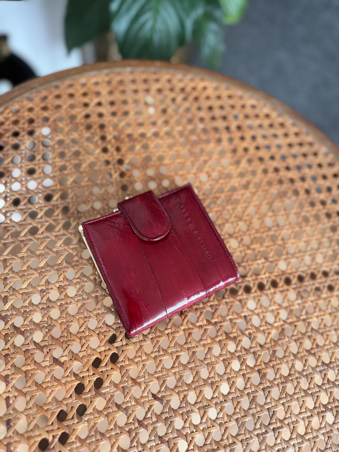 Vintage Maroon Eel Skin Small Pocket Wallet - Etsy