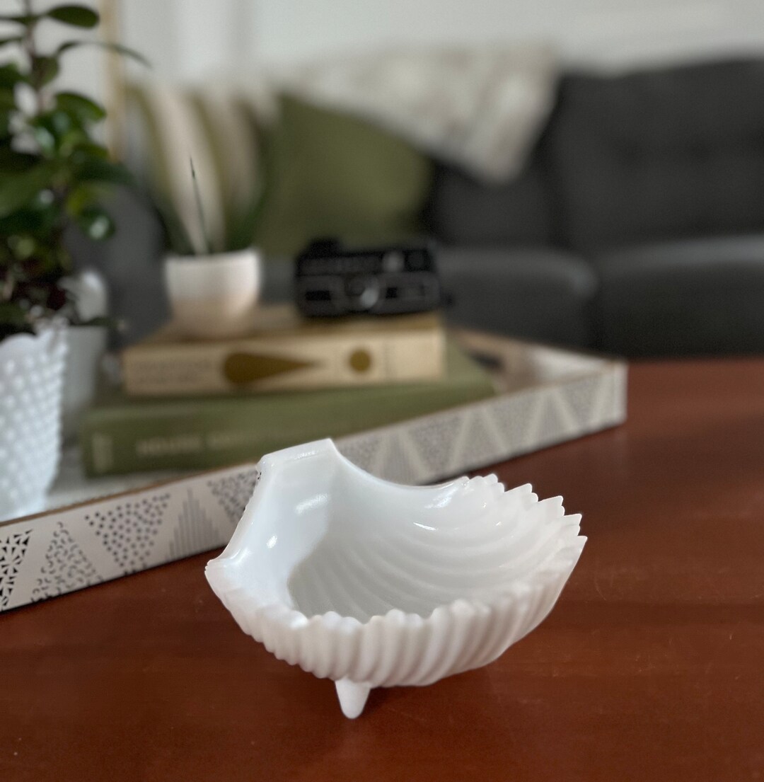 Vintage Footed Milk Glass Shell Bowl Catchall Candy Dish - Etsy