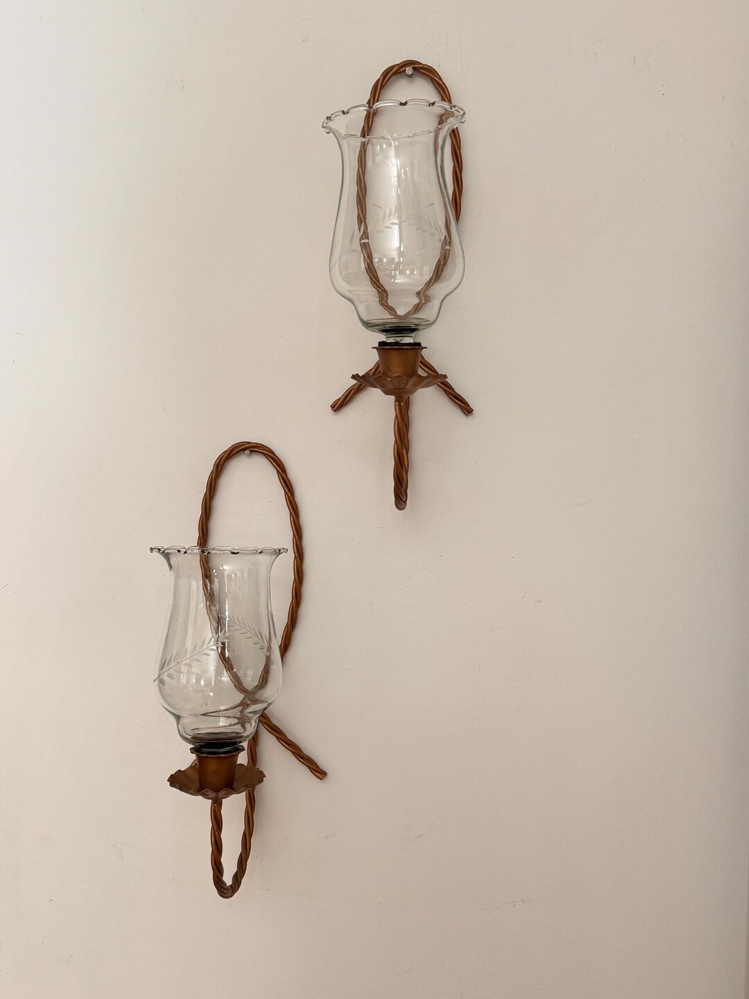 Vintage Clear Ruffled Votive Glass Candle Holder Inserts With Etched ...