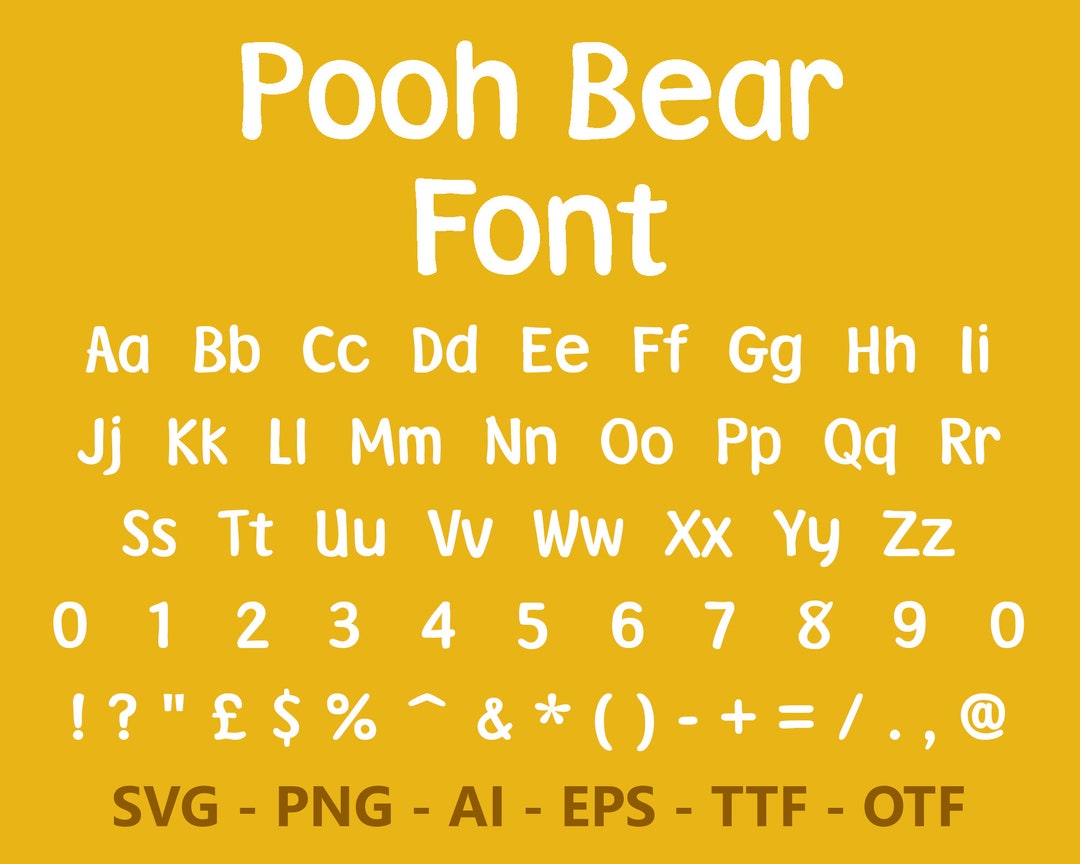 Pooh Bear Font Ttf Svg Eps Png Cricut Silhouette Word Crafting - Etsy