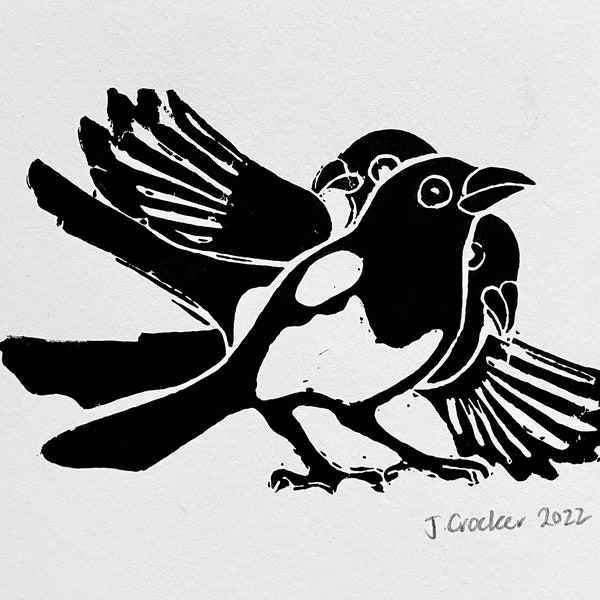 Magpie Linocut Print - Etsy