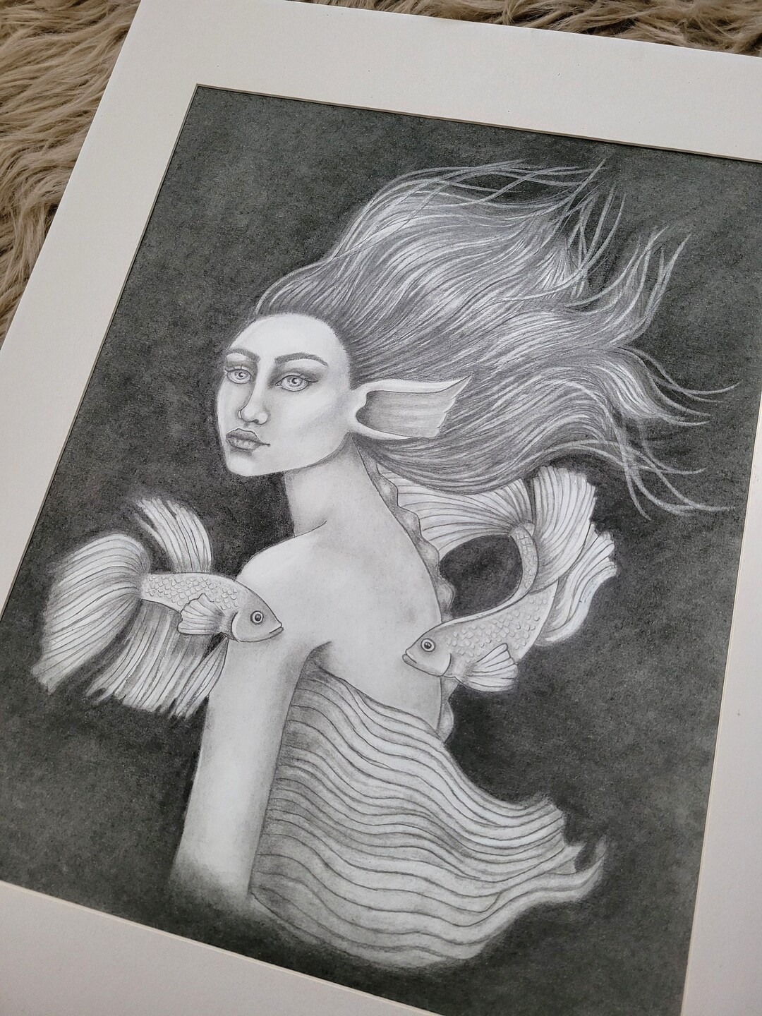Original Pencil Drawing Mermaid Betta Graphite - Etsy
