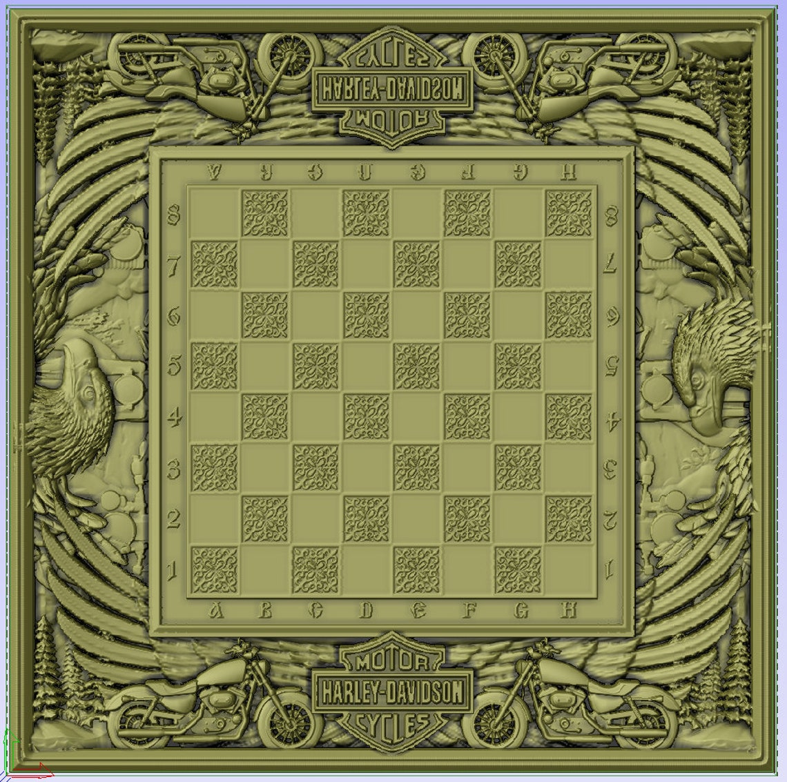 Harley Davidson Chess Board 3D Model STL for CNC Router or 3d Printing ...