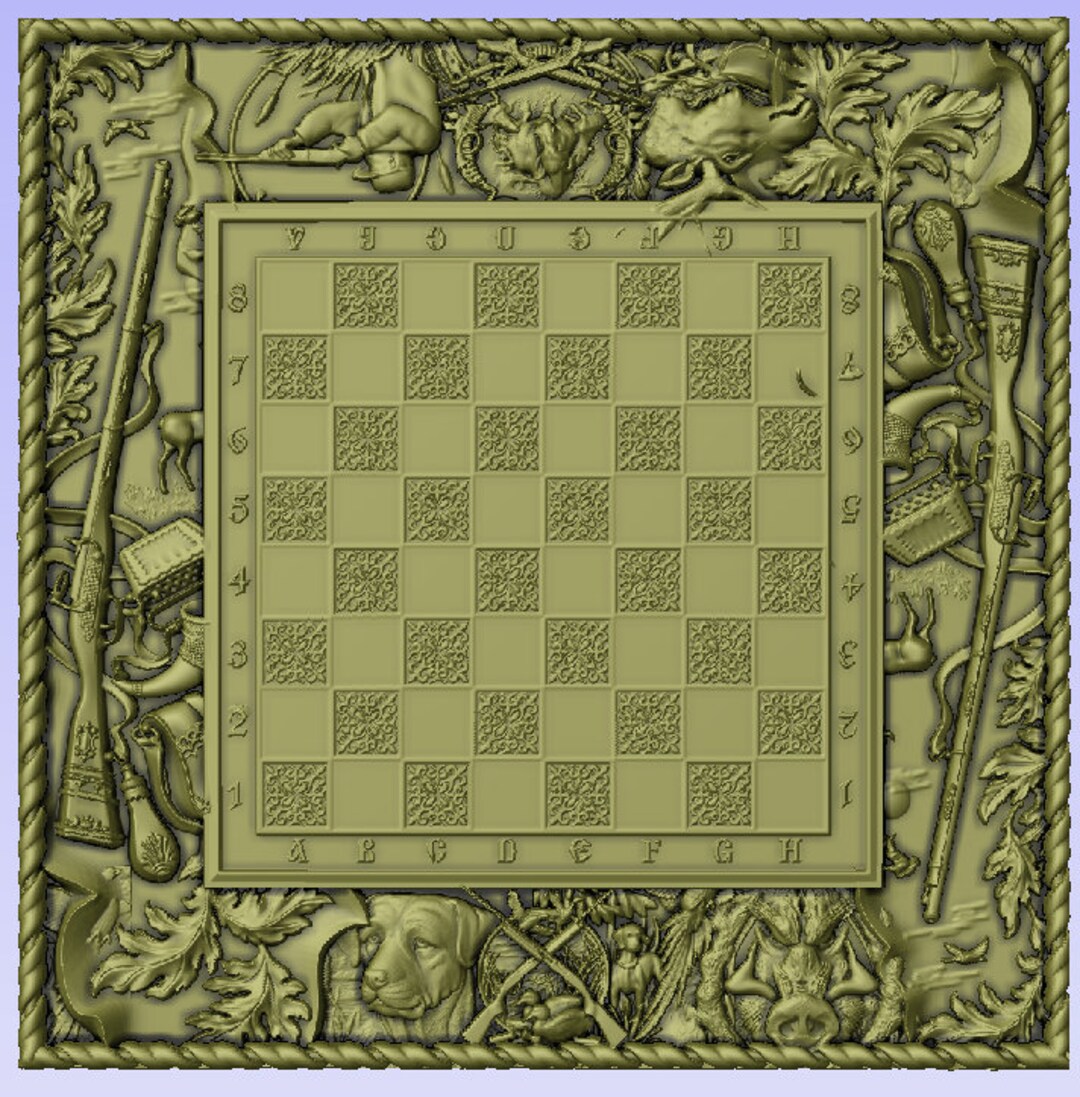 Hunting Chessboard 3D Model STL for CNC Router or 3d Printing Chess ...