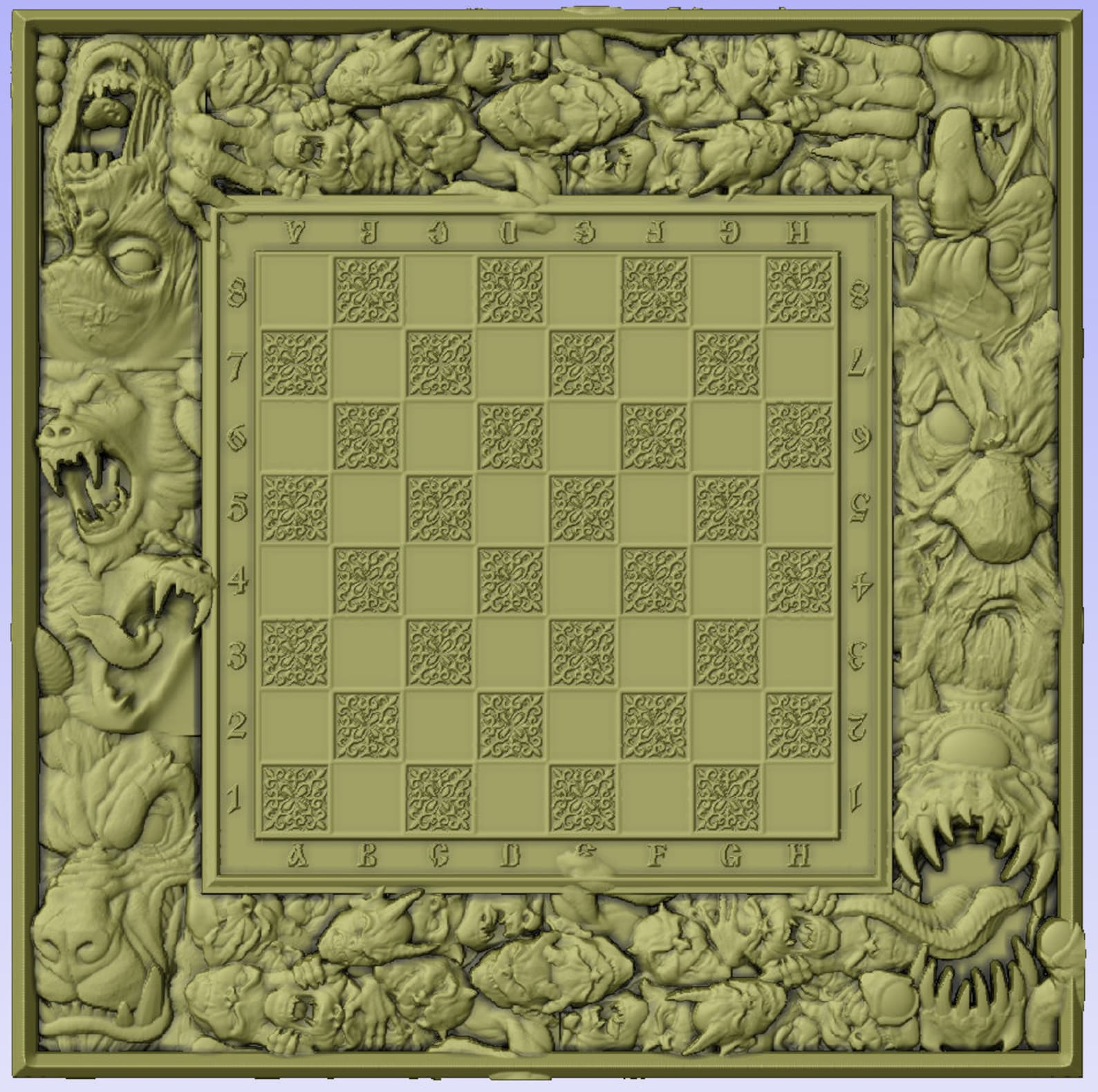 Evil Monsters Chessboard 3D Model STL for CNC Router or 3d Printing ...