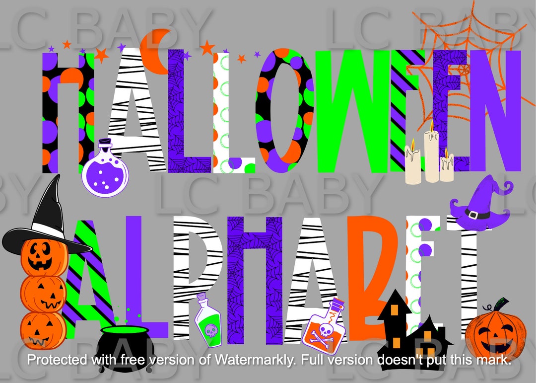 Bright Halloween Doodle Alphabet Bundle, Halloween PNG Letters ...