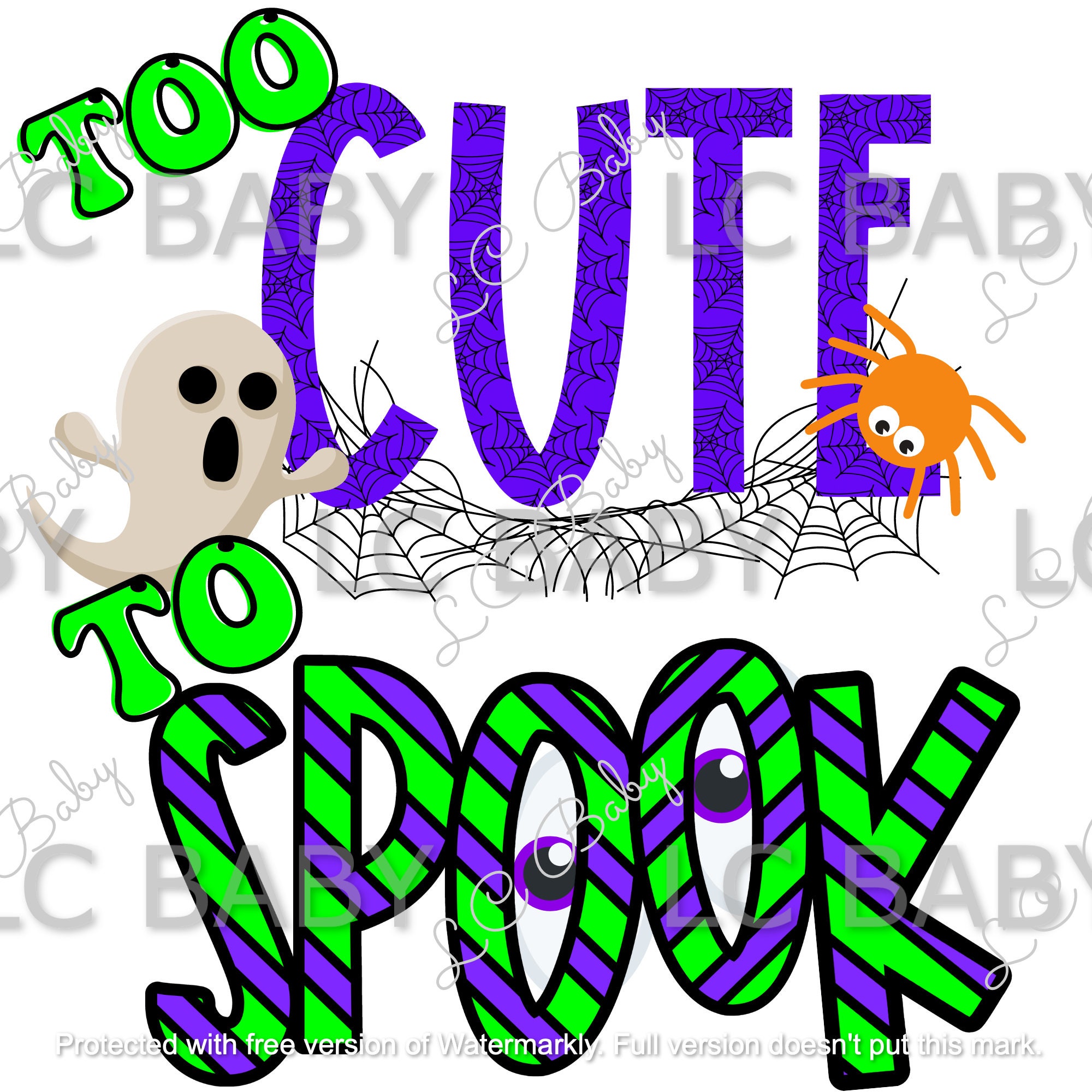 Too Cute to Spook PNG, Halloween Doodle Letters, Digital Download ...
