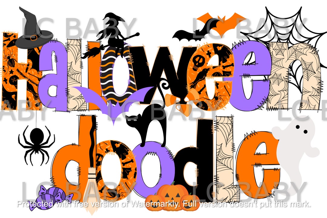 Halloween Doodle Alphabet Bundle, Halloween PNG Letters & Accessories ...