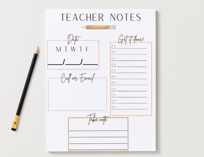 Teacher Weekly Planner Notes Notepad Printed Shipped 8.5x11 50 100 ...
