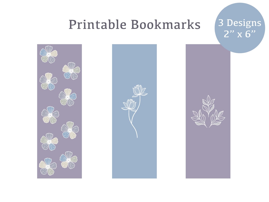 Printable Floral Bookmarks, 3 Digital Bookmarks, 2x6 Bookmarks ...