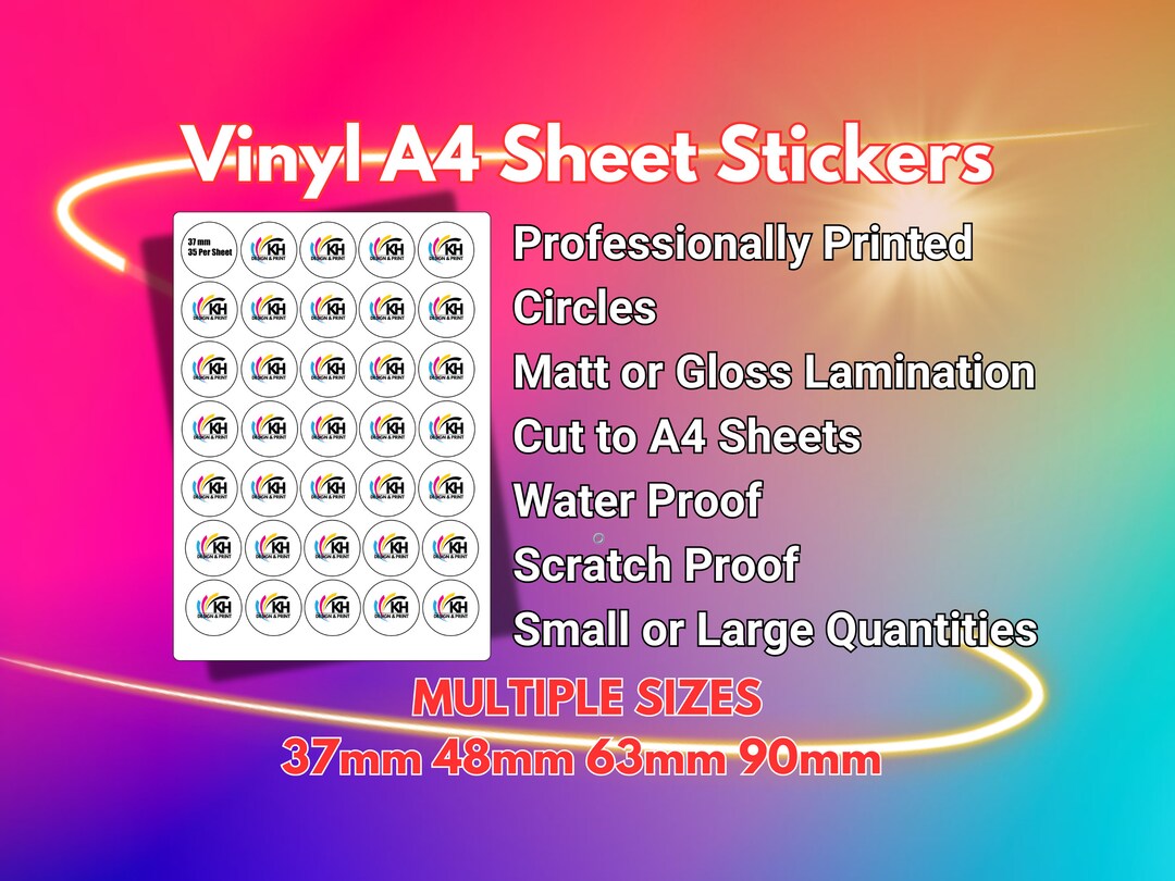Custom A4 Sheet Vinyl Stickers, Matt or Gloss Lamination, Multiple ...